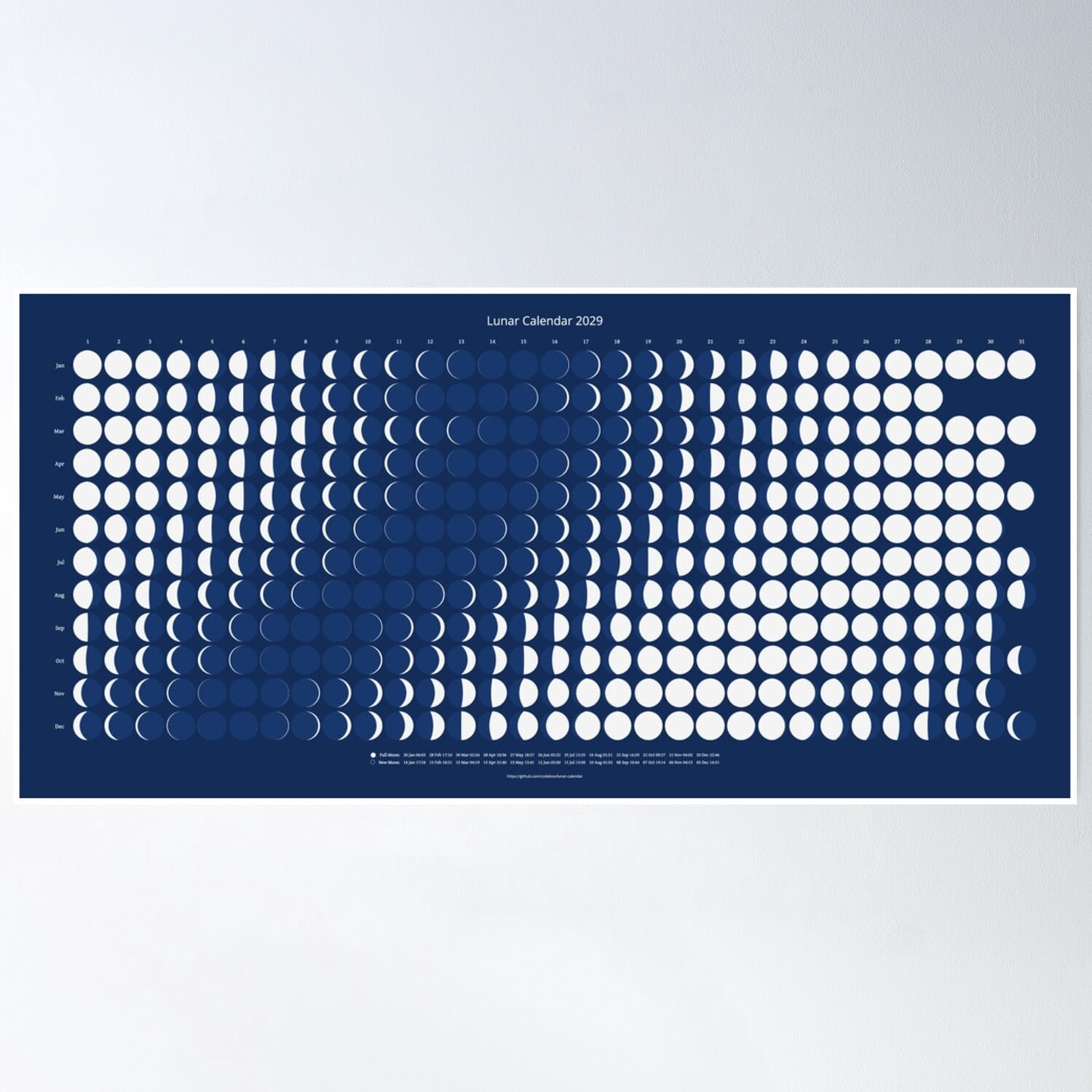 Lunar Calendar 2029 Poster Wall Art, Modern Wall Decor, 24x36 UNFRAMED ...