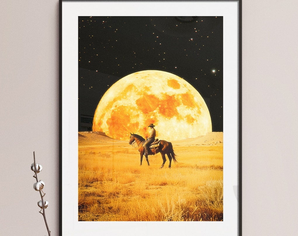 Lunar Cowboy Wall Decor Cosmic Art Retro-Futurism Vintage Design Sci-Fi ...