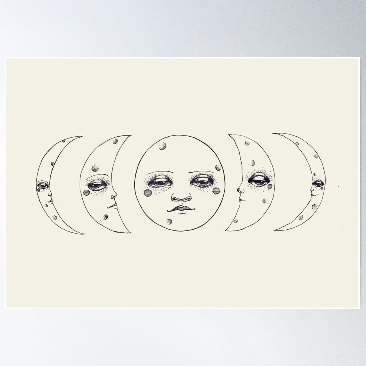 Lunar Faces Moon Phase Poster Wall Art, Modern Wall Decor For Living ...