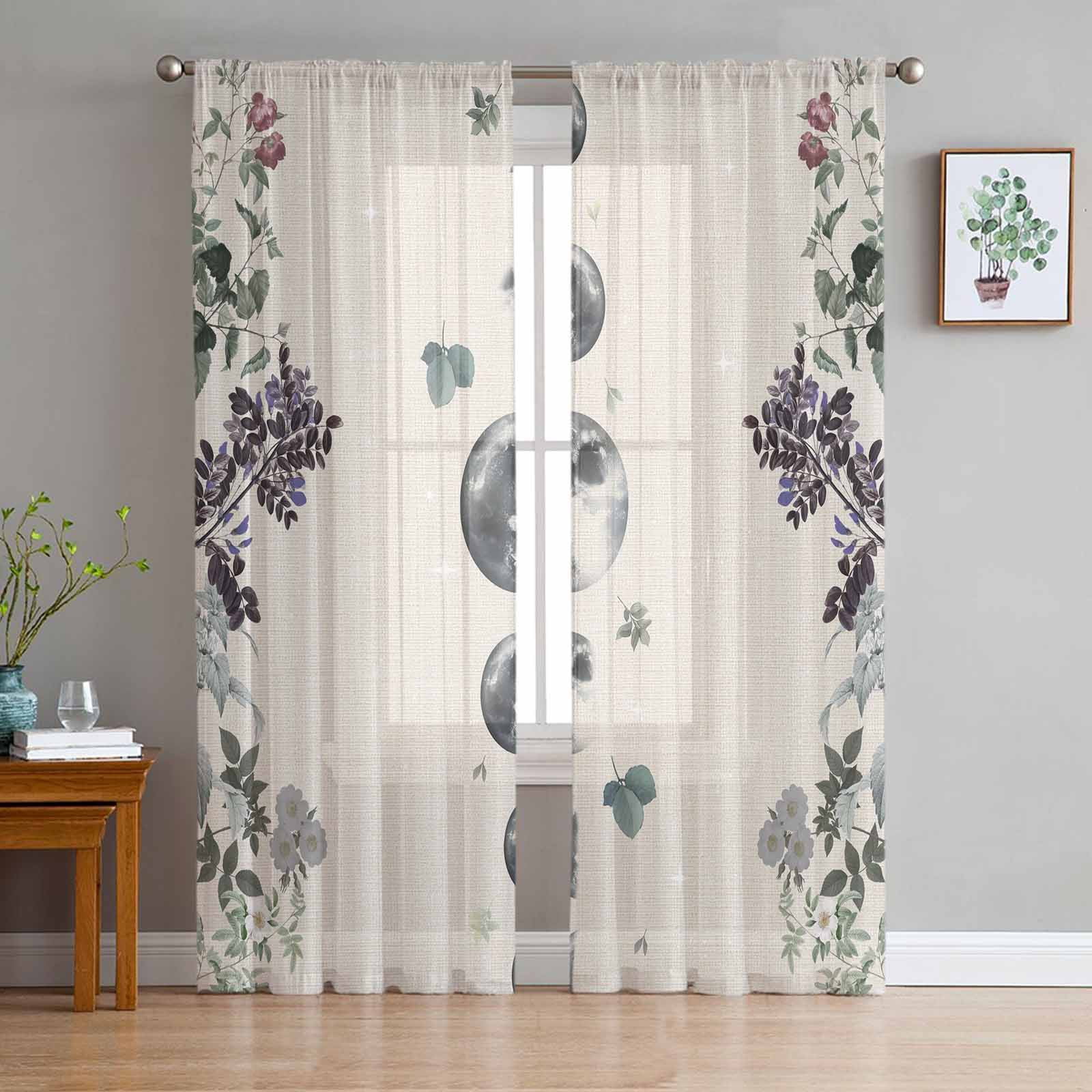 Lunar Flowers And Plants Retro Tarot Triangle Tulle Sheer Curtains For ...