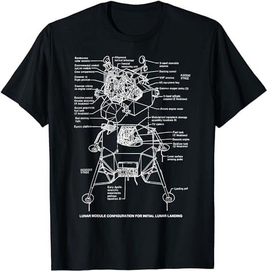 Lunar Module Retro Space Diagram Landing Chart Blueprint Fun T-Shirt ...