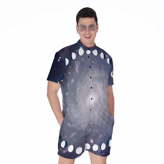 Lunar Phase Cycle Short Sleeve Men'S Rompers, Moon Light Lunar Casual ...