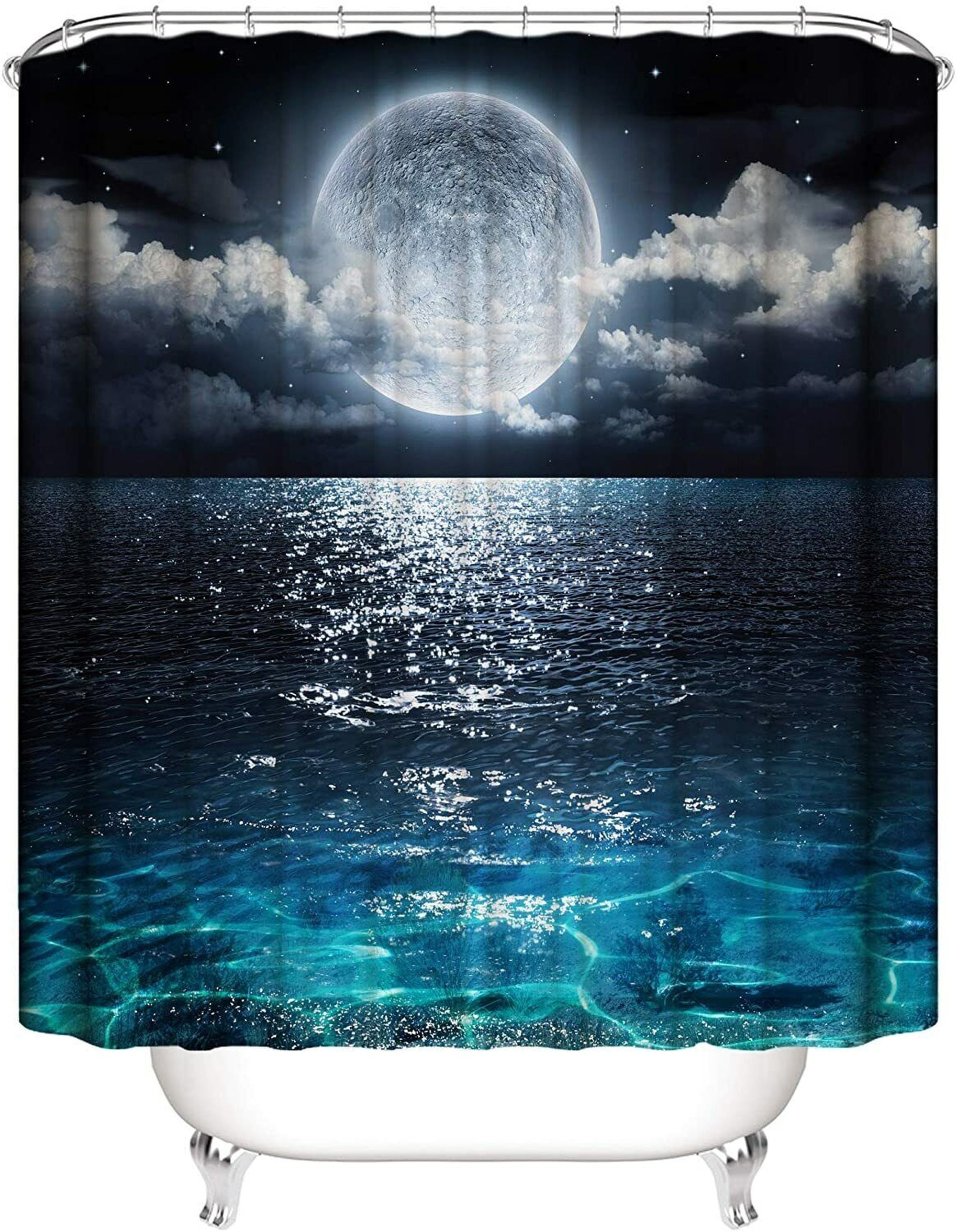 Lunar Serenity: Waterproof Moon Shower Curtain Set - Walmart.com