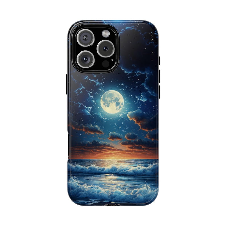 Lunar Tides Ocean Waves Night Sunset Scene Phone Case for 11 12 13 14 ...
