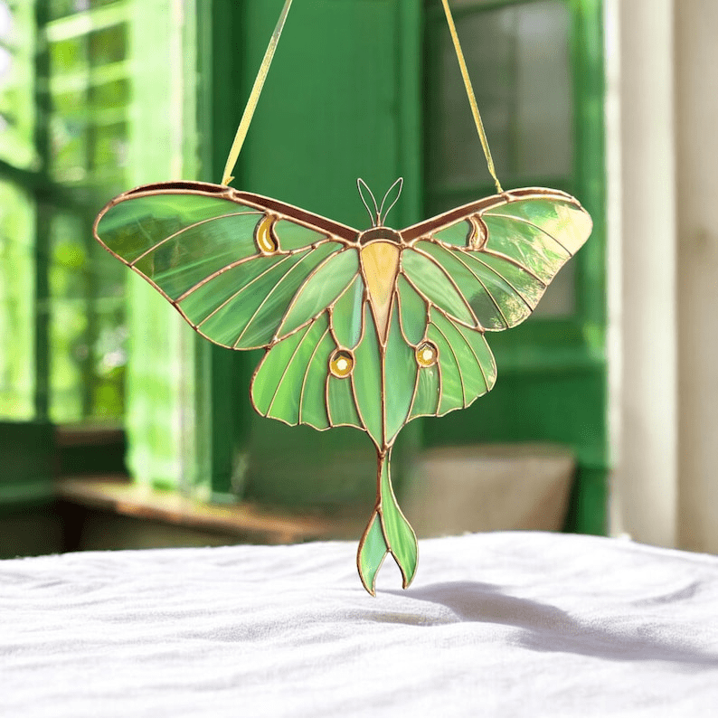 Lunar moth stained glass suncatcher Gifts for dad Moth wings house ...