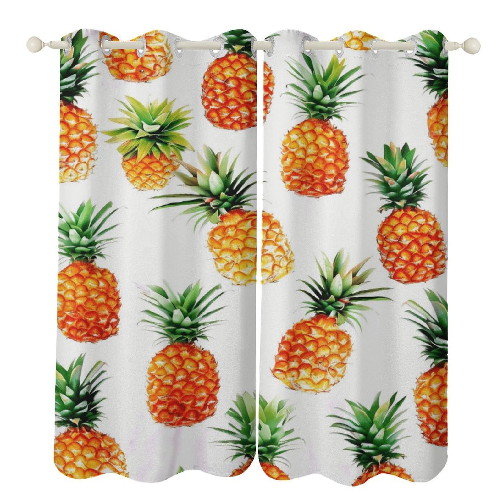 Lunarable Pineapple 2 Panel Curtain Set, Watercolor Painting Window ...