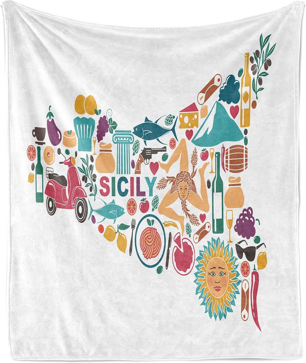 Lunarable Sicily Throw Blanket, Italian Southern Island Map Consisted ...
