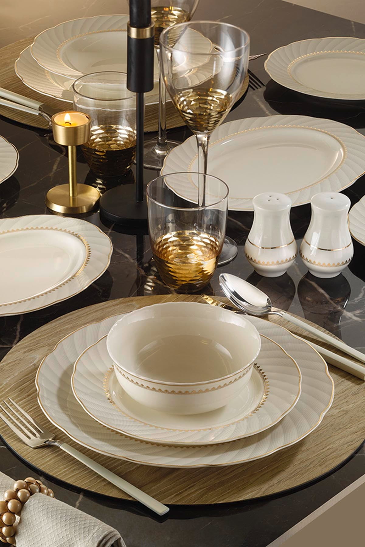 Lunari - 1290 - White Golden - Dinner Set - Walmart.com