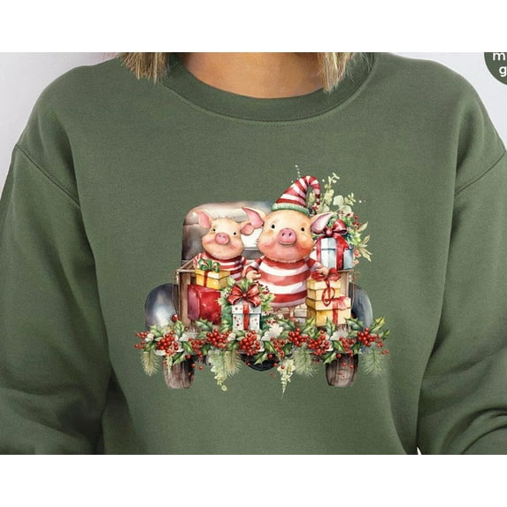 Lunari Farm Animals Christmas Sweatshirt, Christmas Farm Animals Truck ...
