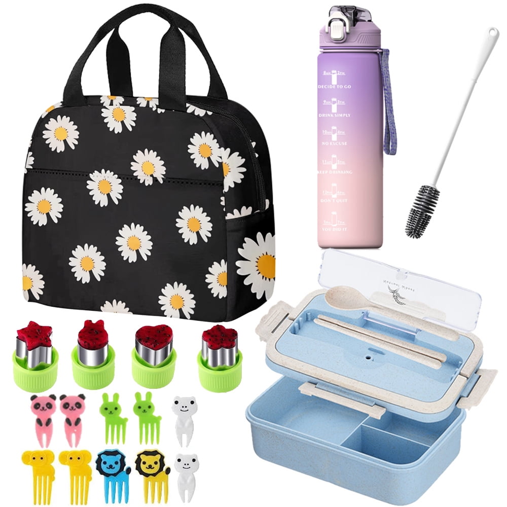 Lunch Bag Cute Daisy Lunch Box Container w/ Water Cup,Fruit Picks ...