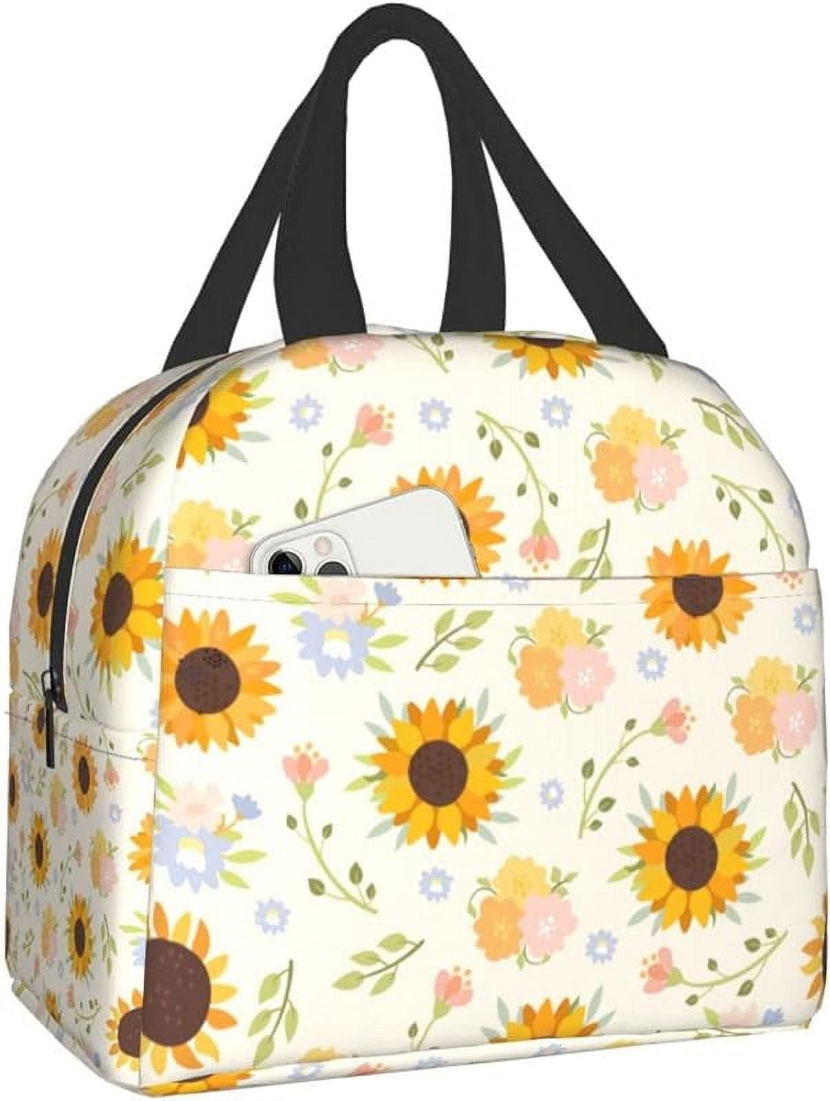 Lunch Bag Cute Sunflower Yellow Insulated Lunch Box Reusable Lunch Bags ...