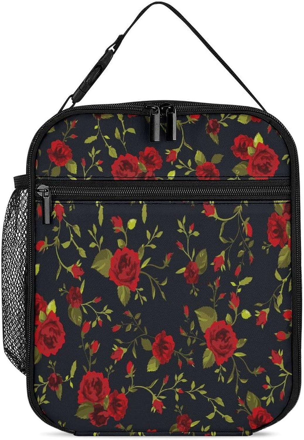 Lunch Bag for Floral Flowers Black Red Roses Gourmet Lunchbox Container ...