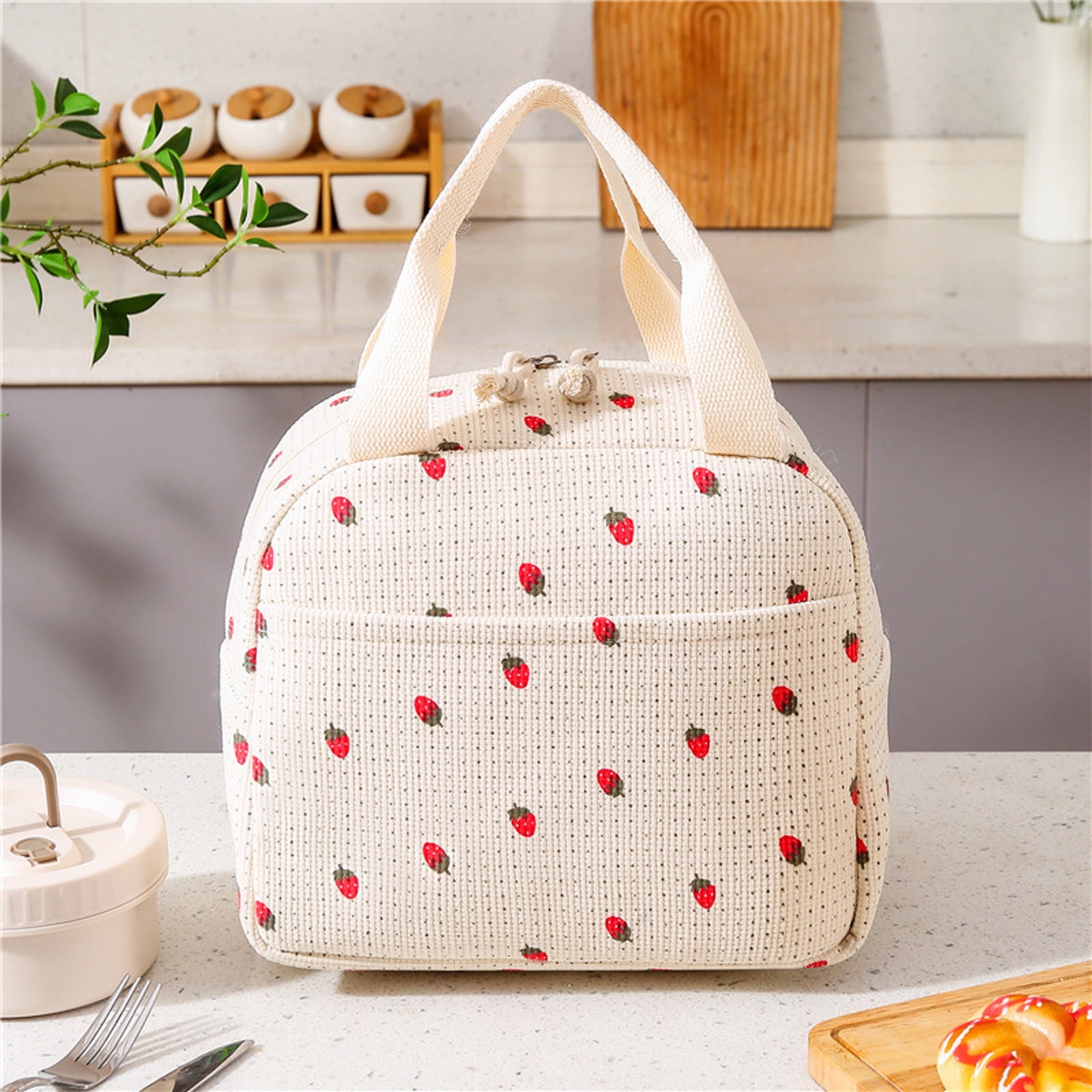 Lunch Bag, Insulated Bento Bag, Portable Meal Bag, Corduroy Fabric ...