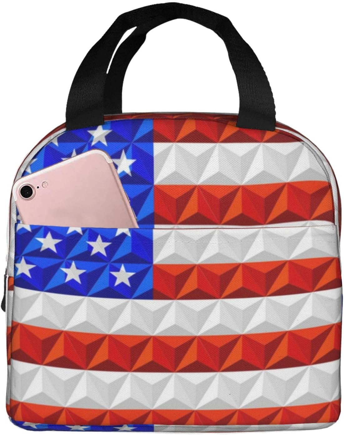 Lunch Bag Red Blue White American Flag Tote Bag With Pocket Water ...