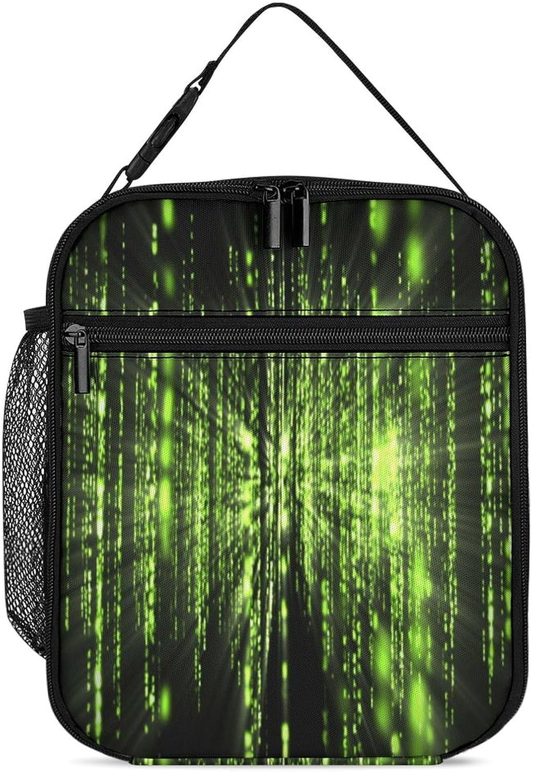 Lunch Bag for Sparkling Black And Green Neon Lights Flannel Food ...