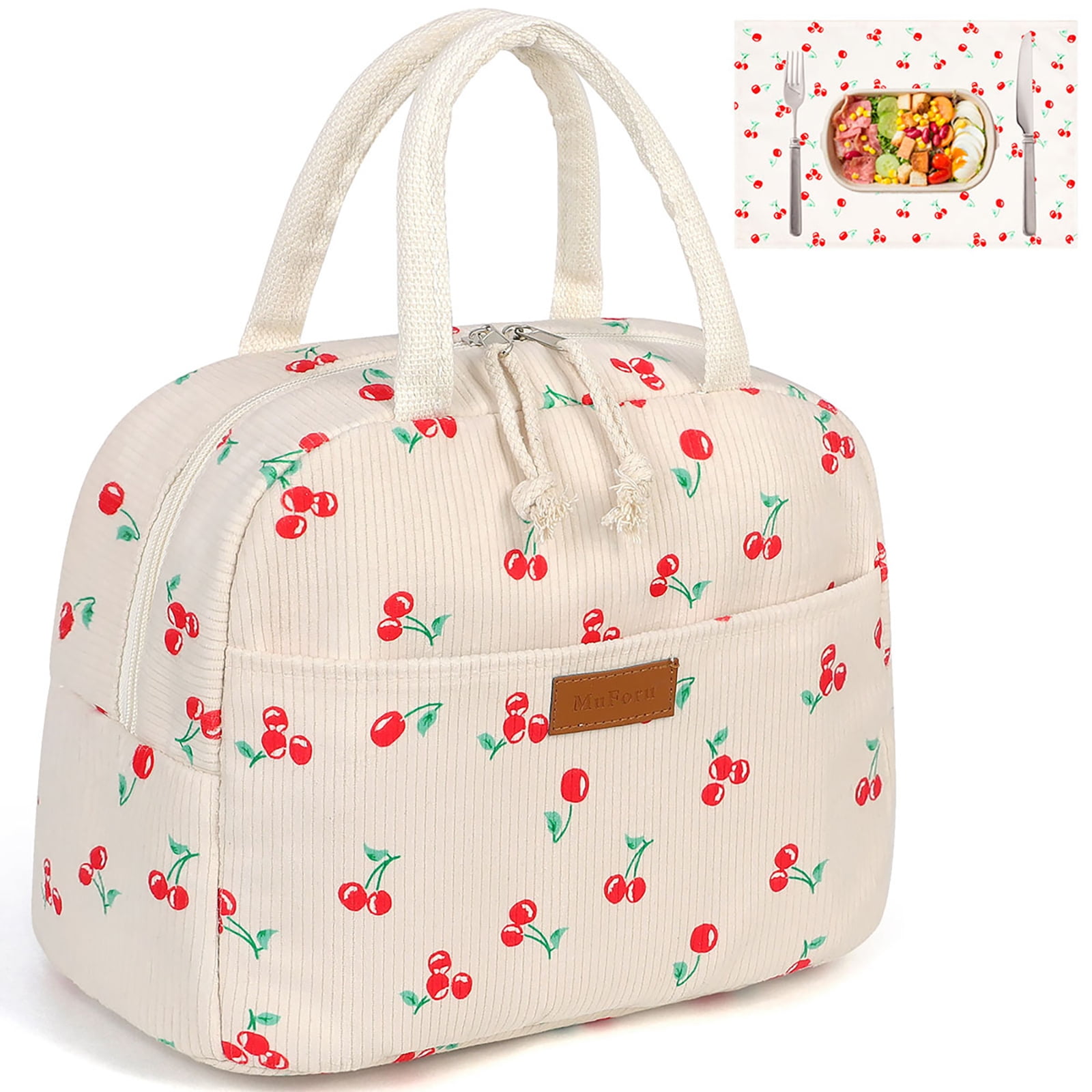 Lunch Bag Women Insulated, Cute Corduroy Tote Bag for Women with ...