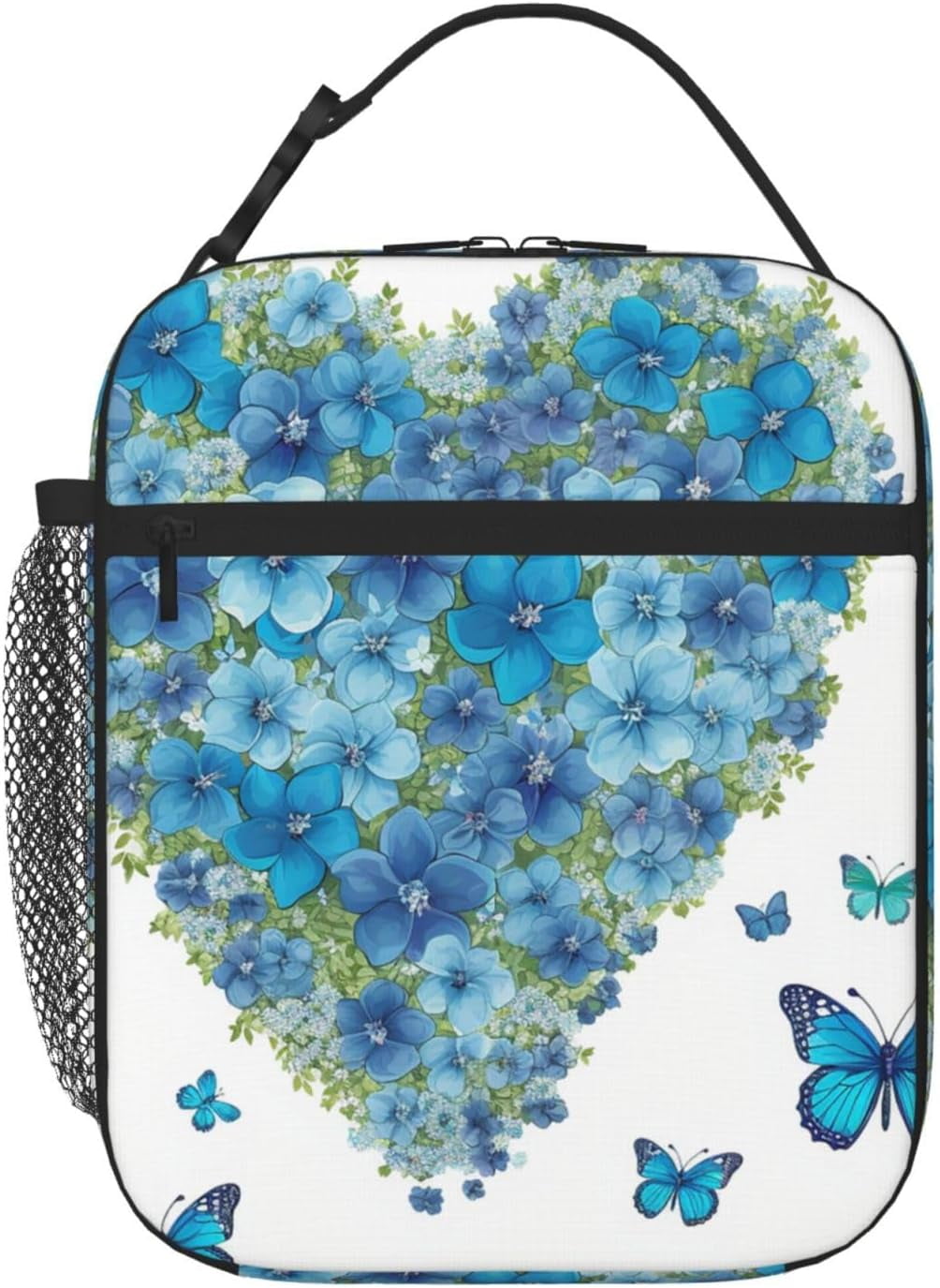 Lunch Bag for Women Men Blue Flowers With Love Heart Shape Insulated ...
