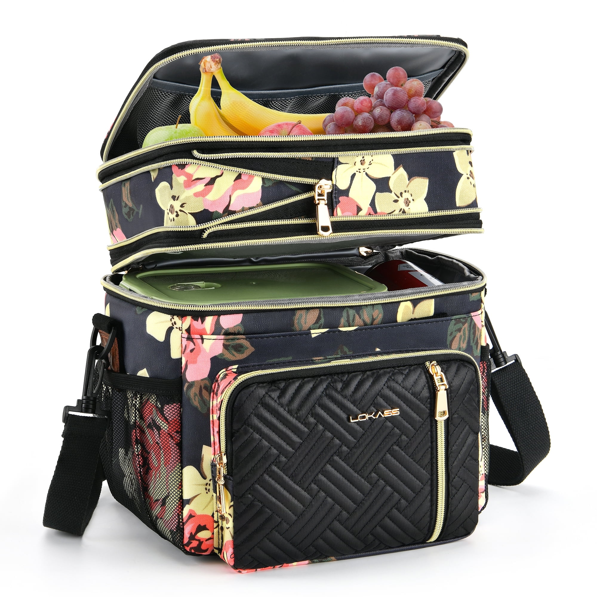 LOKASS Embroidery Peonies Cooler Bag, 24 Can Insulated Lunch Bags ...