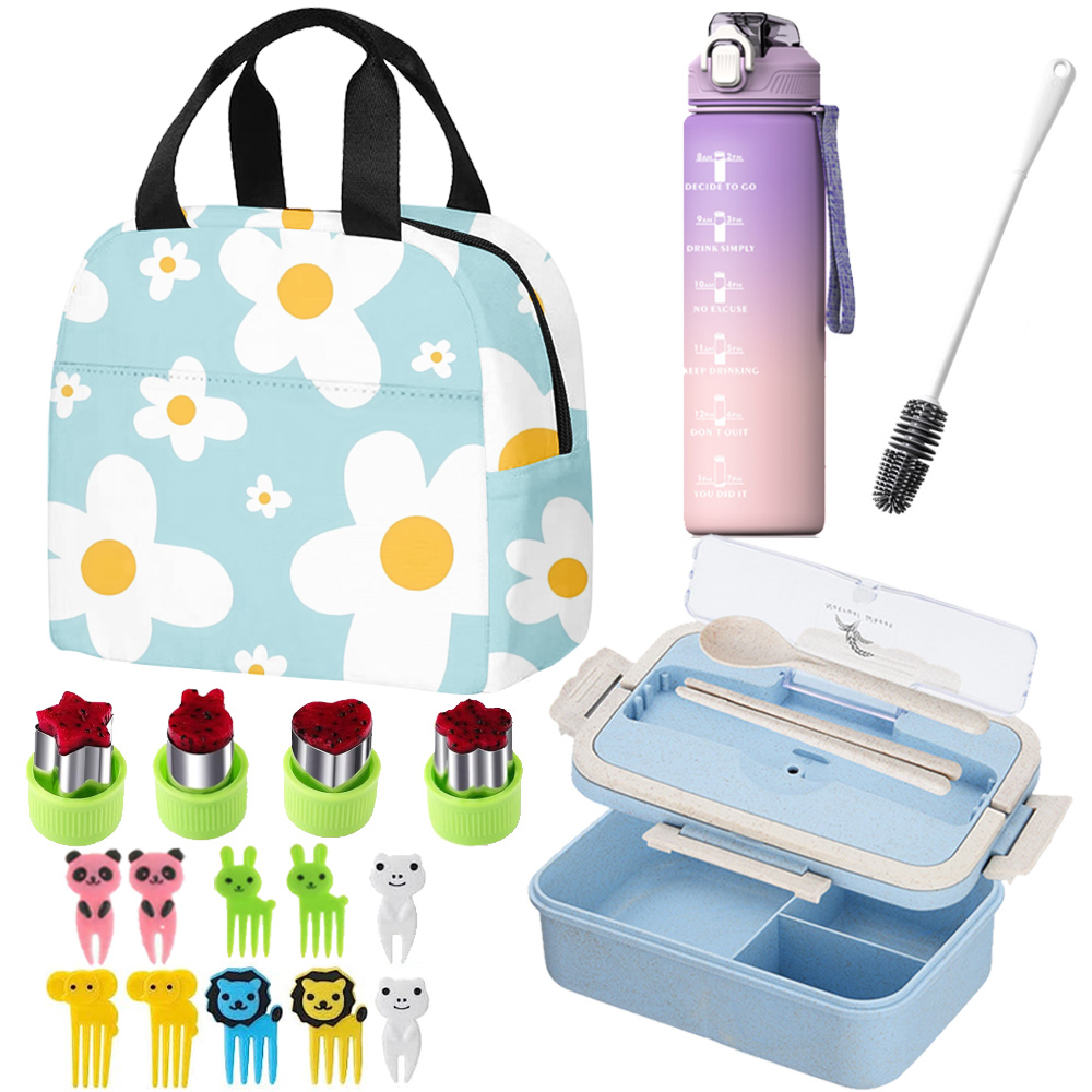 Lunch Bags 18 Pcs/Set Daisy Floral Print Thermal Bag with Accessories ...