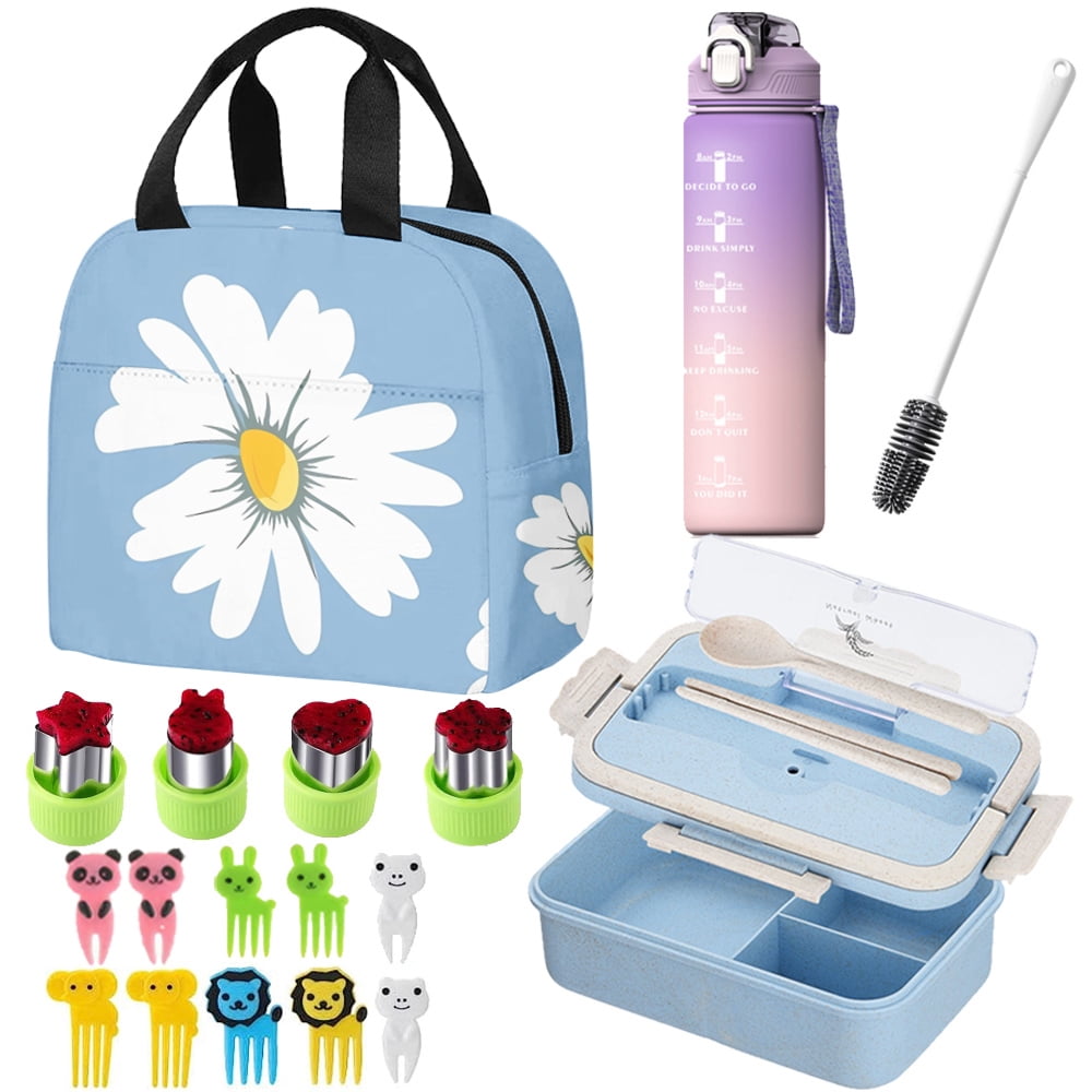 Lunch Box 18 Pcs/Set Daisy Floral Print Student Lunch Tote Bag with ...