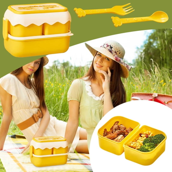 Lunch Box 1Pcs 2.4L Lidded Layer Plastic Microwaveable Lunch Box ...