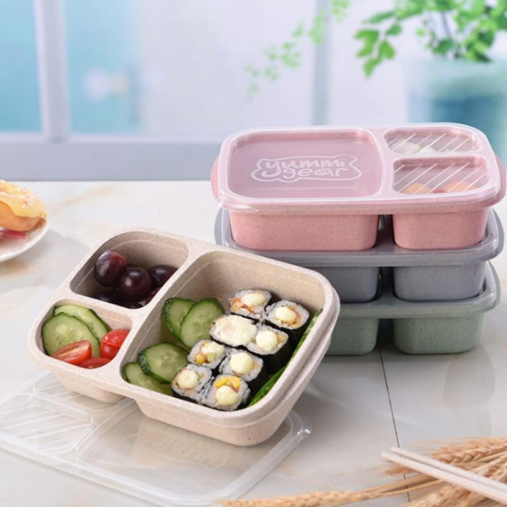 Lunch Box 3 Compartment Food Storage Containers with Lids Bento Lunch ...