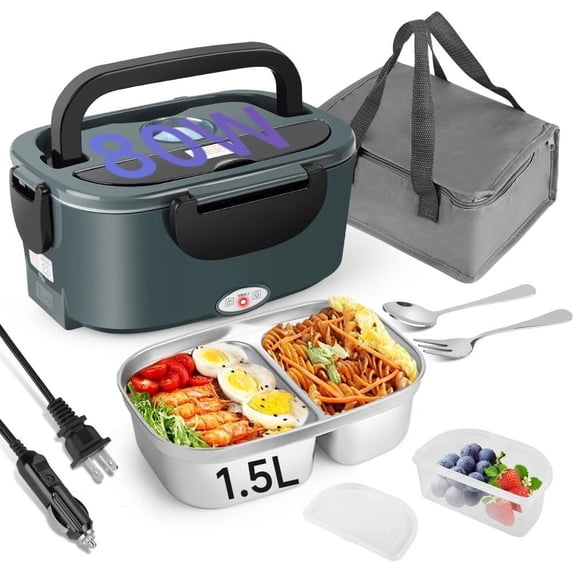 Lunch Box 80W, 1.5L Lunch Warmer with 2 Compartments for //Work ...