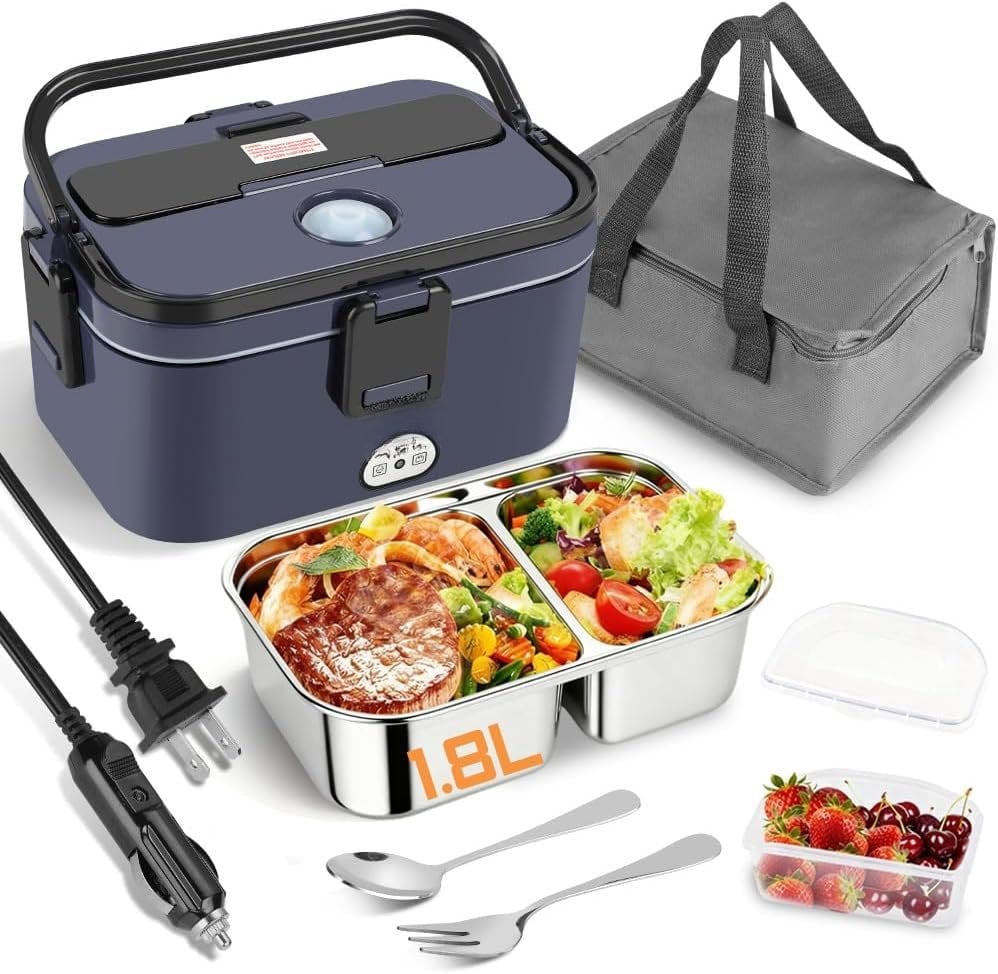 Lunch Box 80W for , 1.8L Lunch Warmer with 2 Compartments for //Work, Portable Heated Lunch Box ...