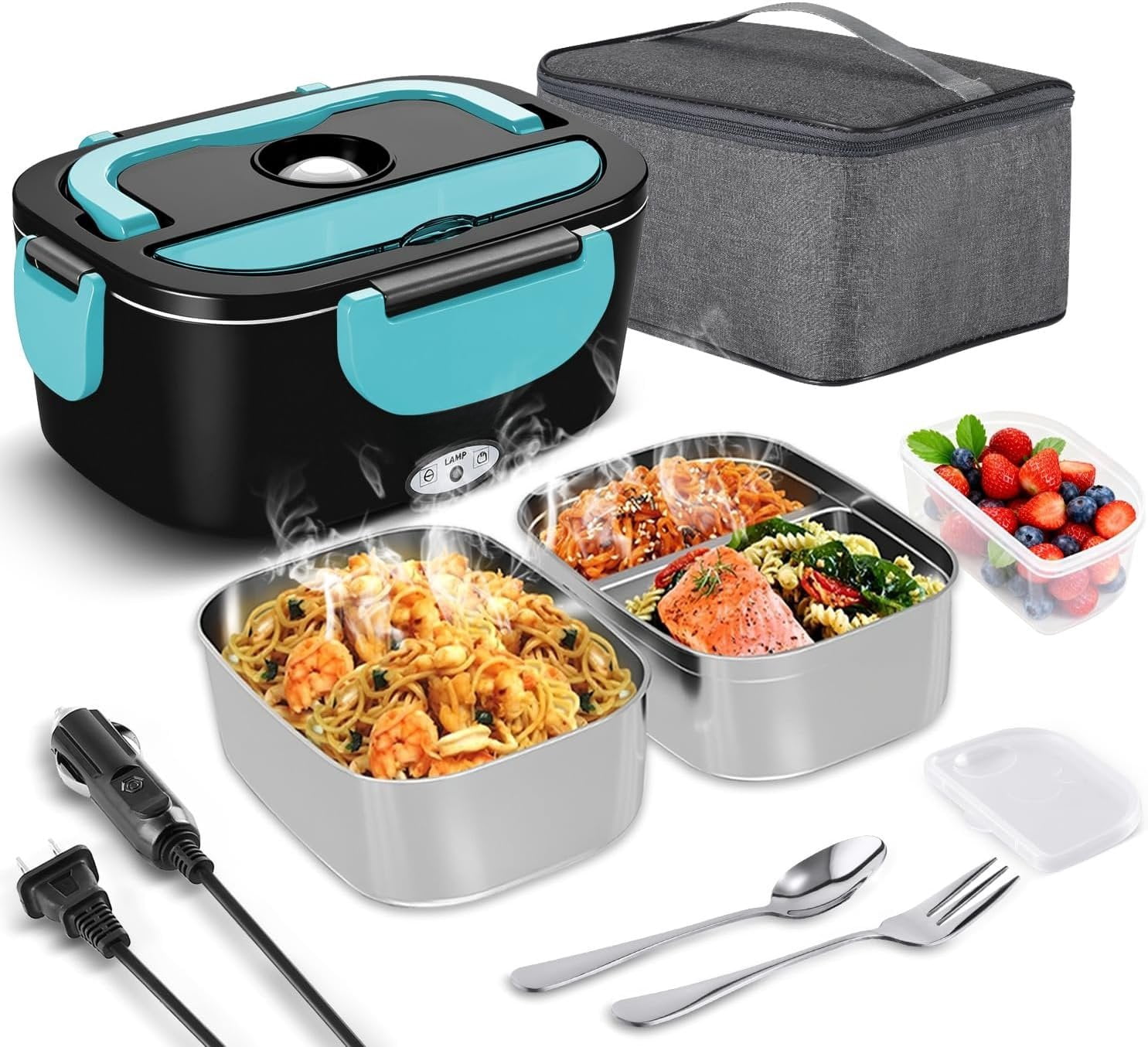 Lunch Box 80W Heater with Dual Container, Portable Lunch Warmer for ...