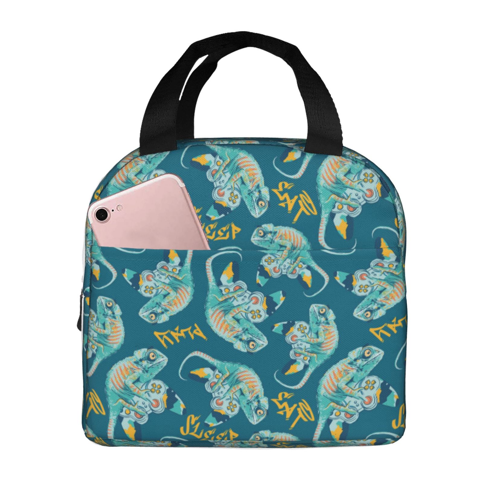 Lunch Box Bag for Women Men, Cute Chameleon Lizard Handle Insulated ...