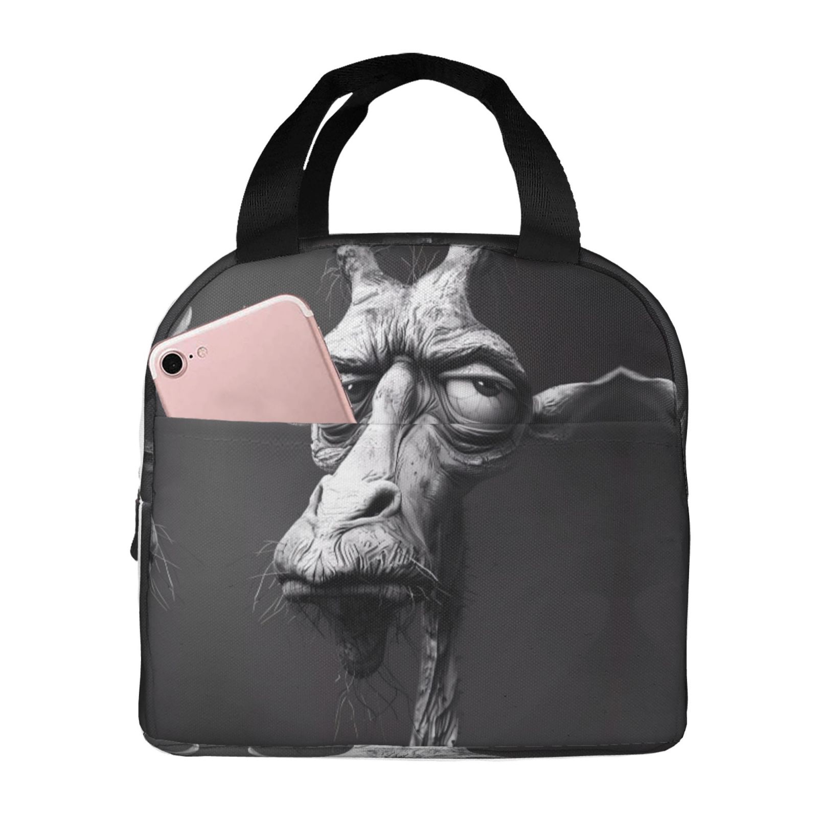 Lunch Box Bag for Women Men, Monochrome Giraffe Expression Insulated ...