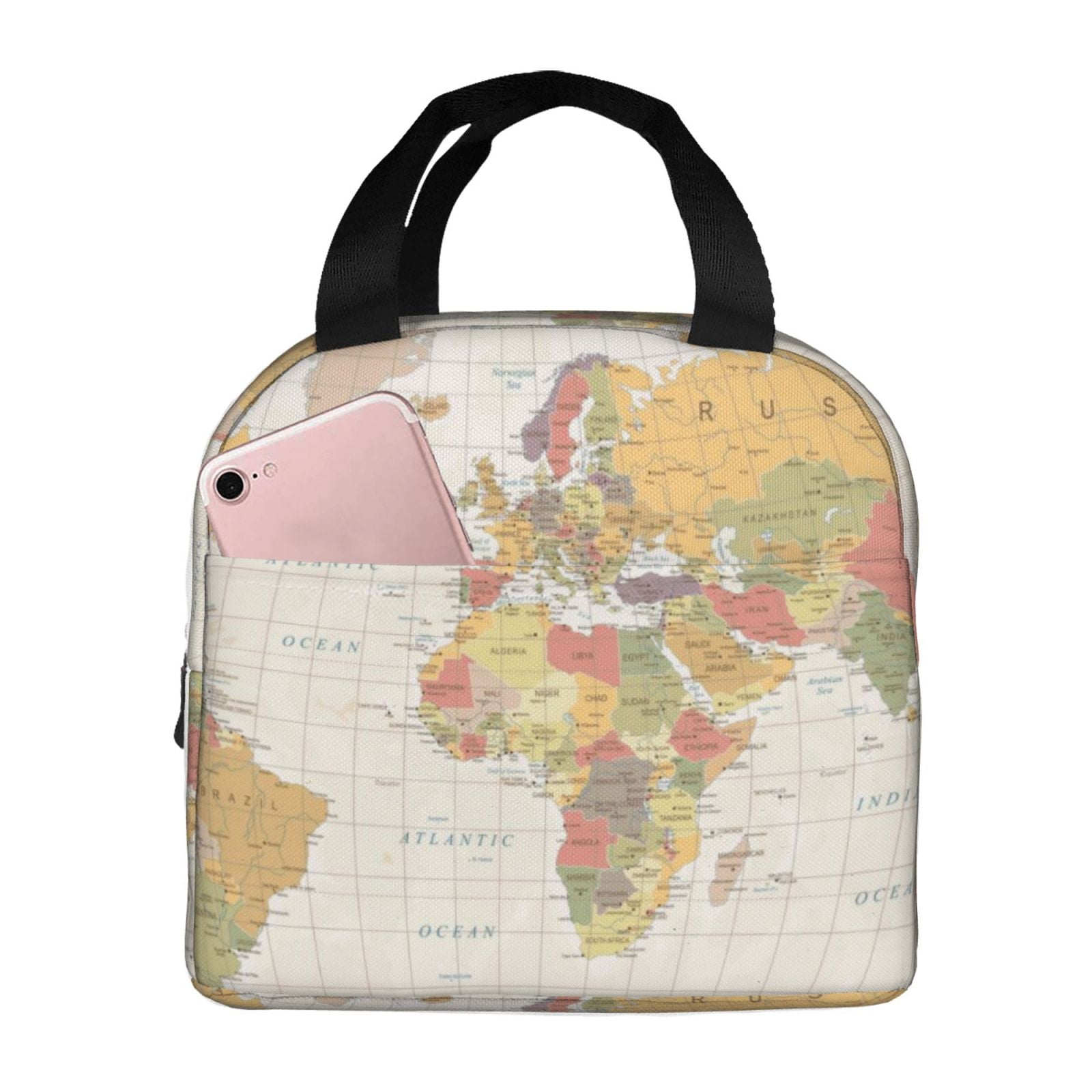 Lunch Box Bag for Women Men, Vintage World Map1 Insulated Lunch Bag ...