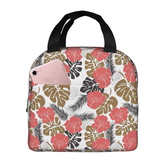 Lunch Box Bag for Women Men, pink Banana leaves Insulated Lunch Bag ...