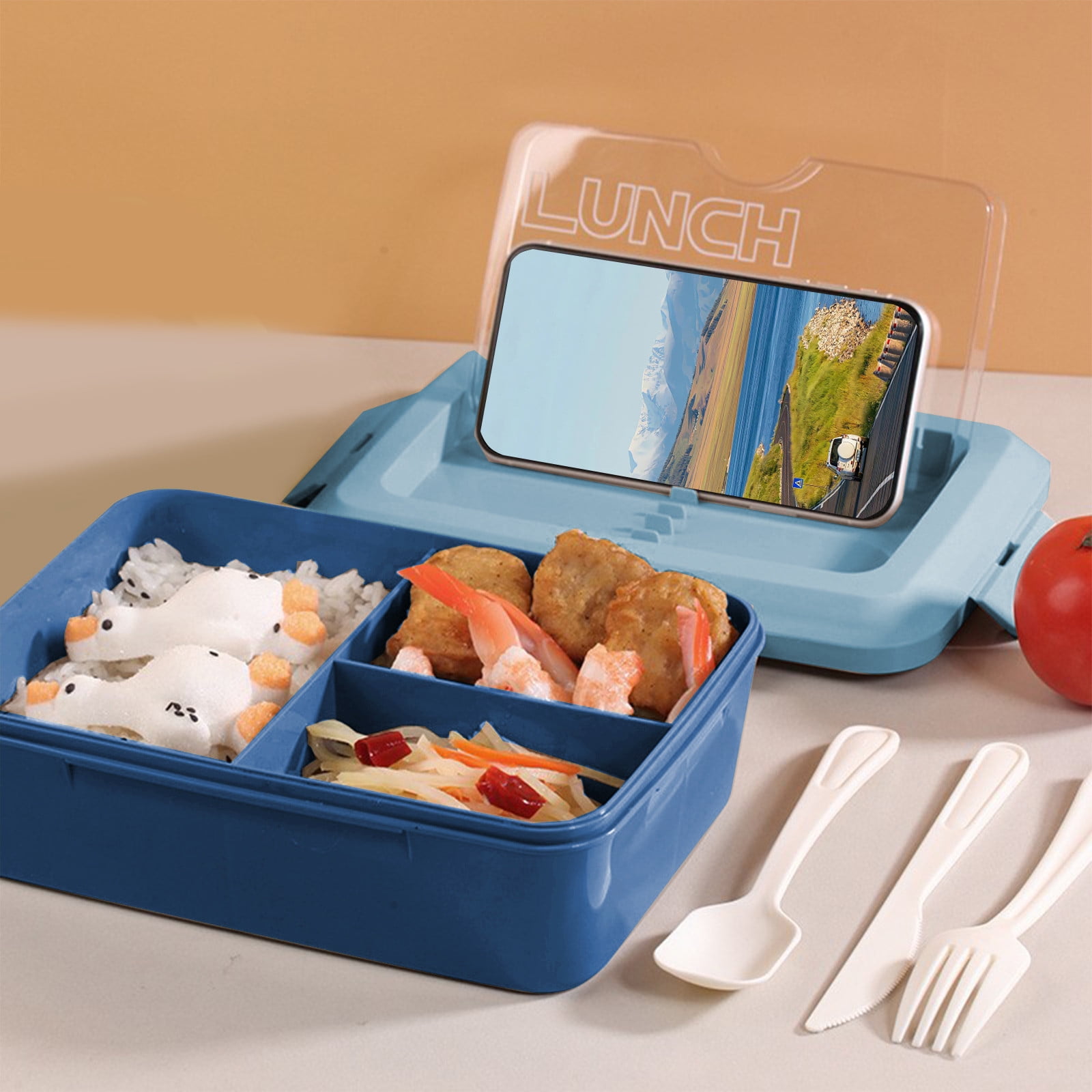 Lunch Box Bento,Three Spaces Plastic Lunch Box For Students And Office ...