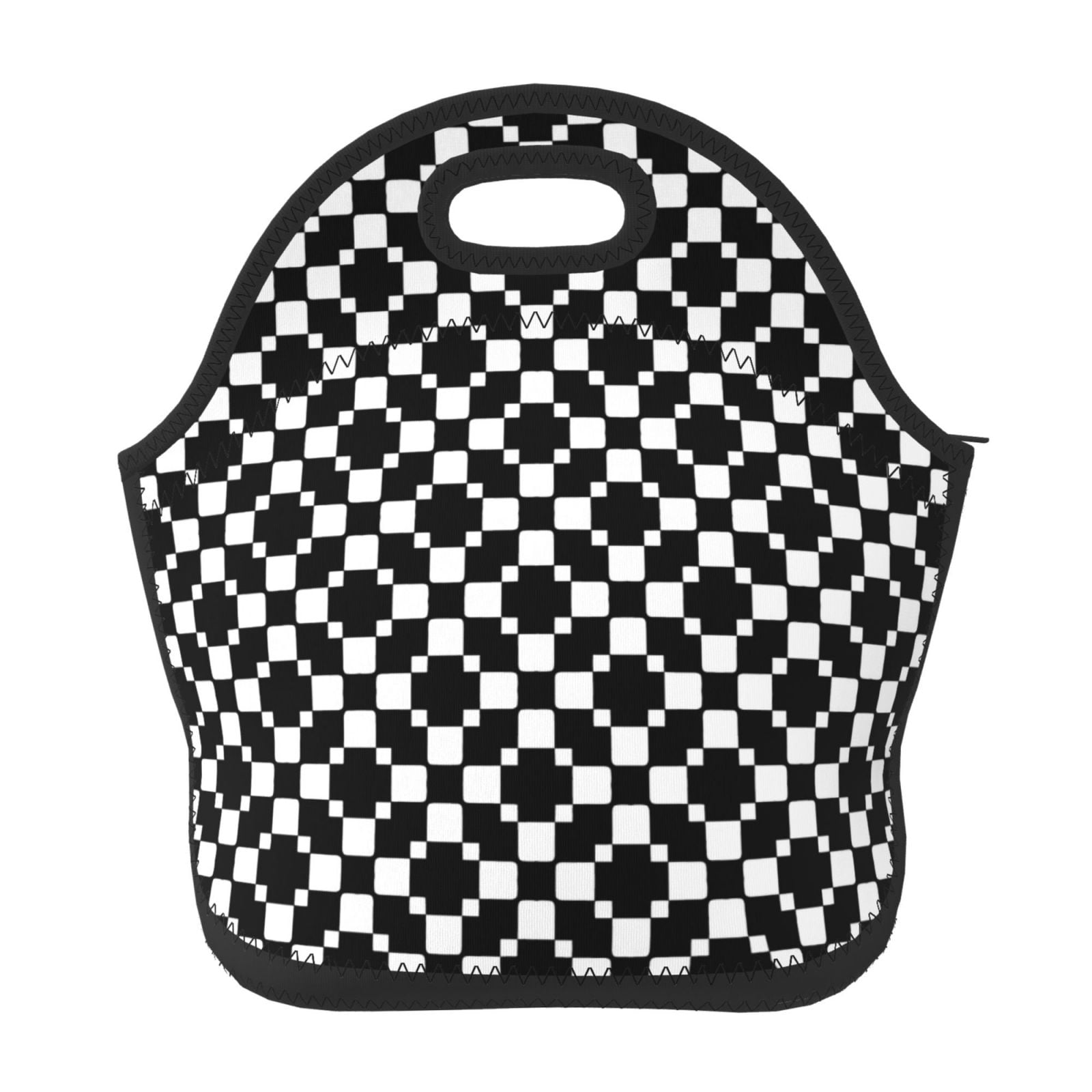 Lunch Box Black and white checkered Neoprene Lunch Tote Bag for Women ...