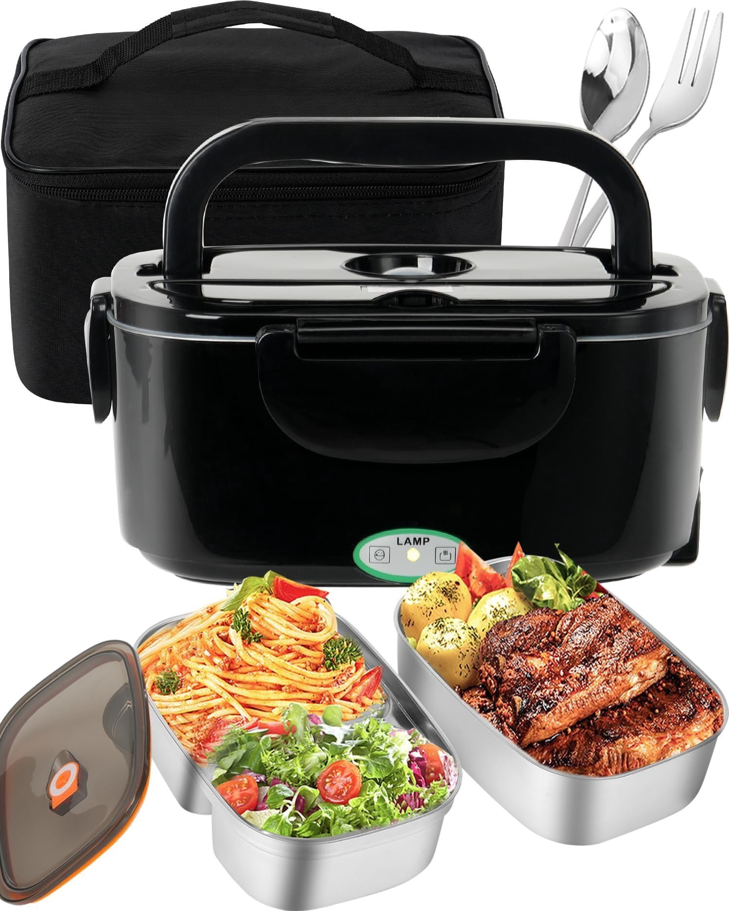 Lunch Box Heater 80-100W, Warmer with Dual Container 1.5L Portable ...