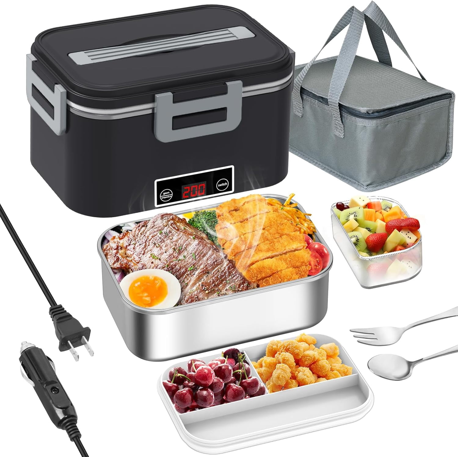Lunch Box Heater for , 80W Heated Lunch Box with Digital Temperature ...