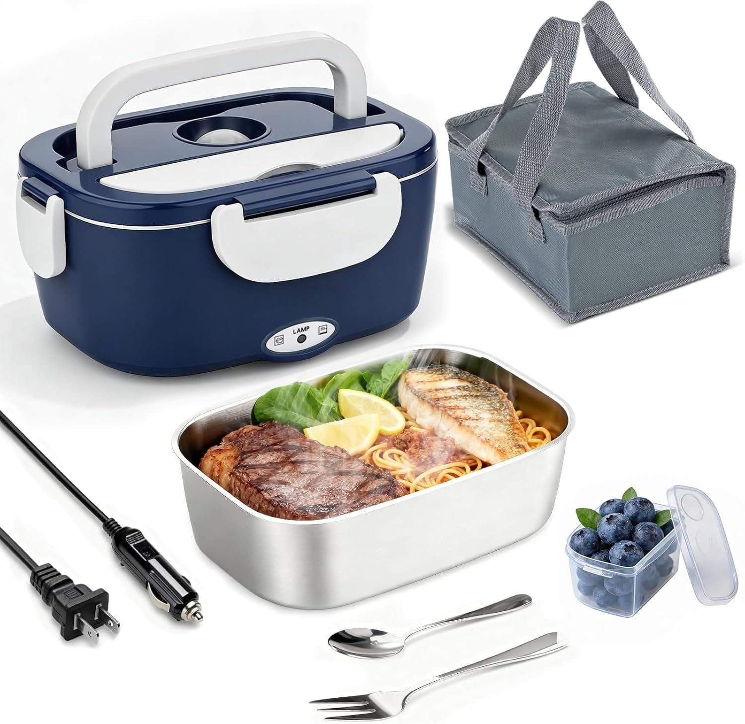 Lunch Box Heater - 80W Heating, 1.5L Heated Lunch Box Leak-Proof 304 ...