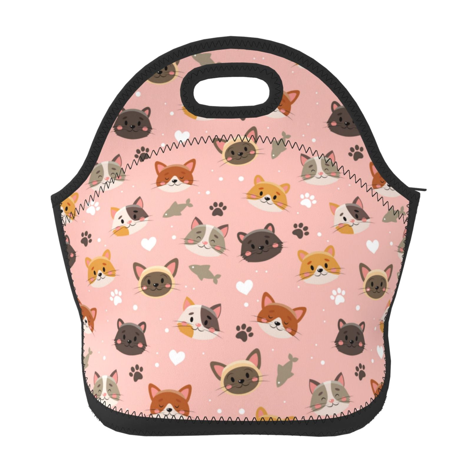 Lunch Box Pink Cute Cartoon Cat Heart Neoprene Lunch Tote Bag for Women ...