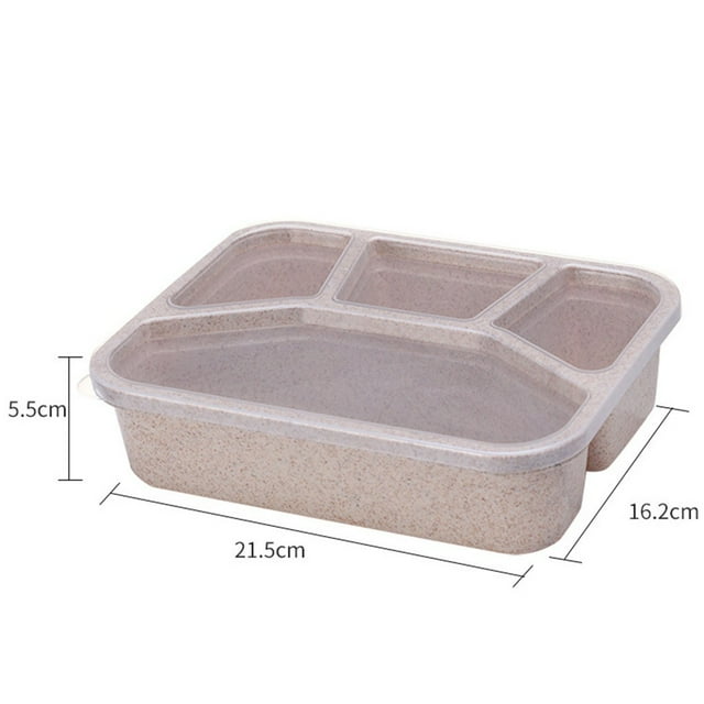 Lunch Box Reusable 4-Compartment Plastic Divided Food Storage Container ...