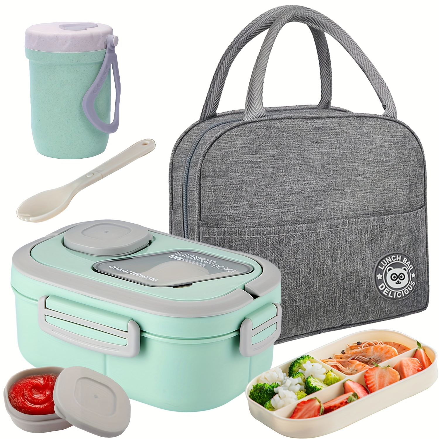 [Lunch Box Set] 2 Multi-layer Grid Lunch Box Set - with Cutlery, Cup ...
