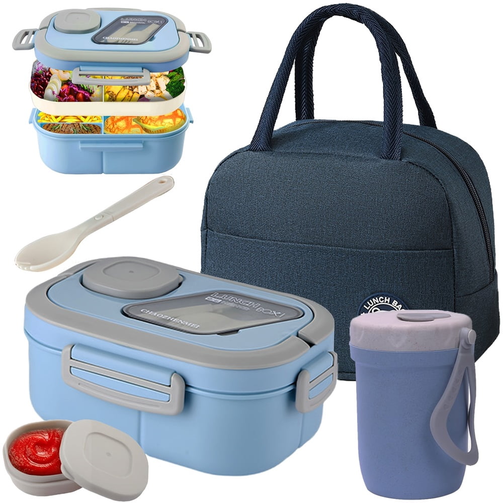 [Lunch Box Set] 2 Multi-layer Grid Lunch Box Set - with Cutlery, Cup ...