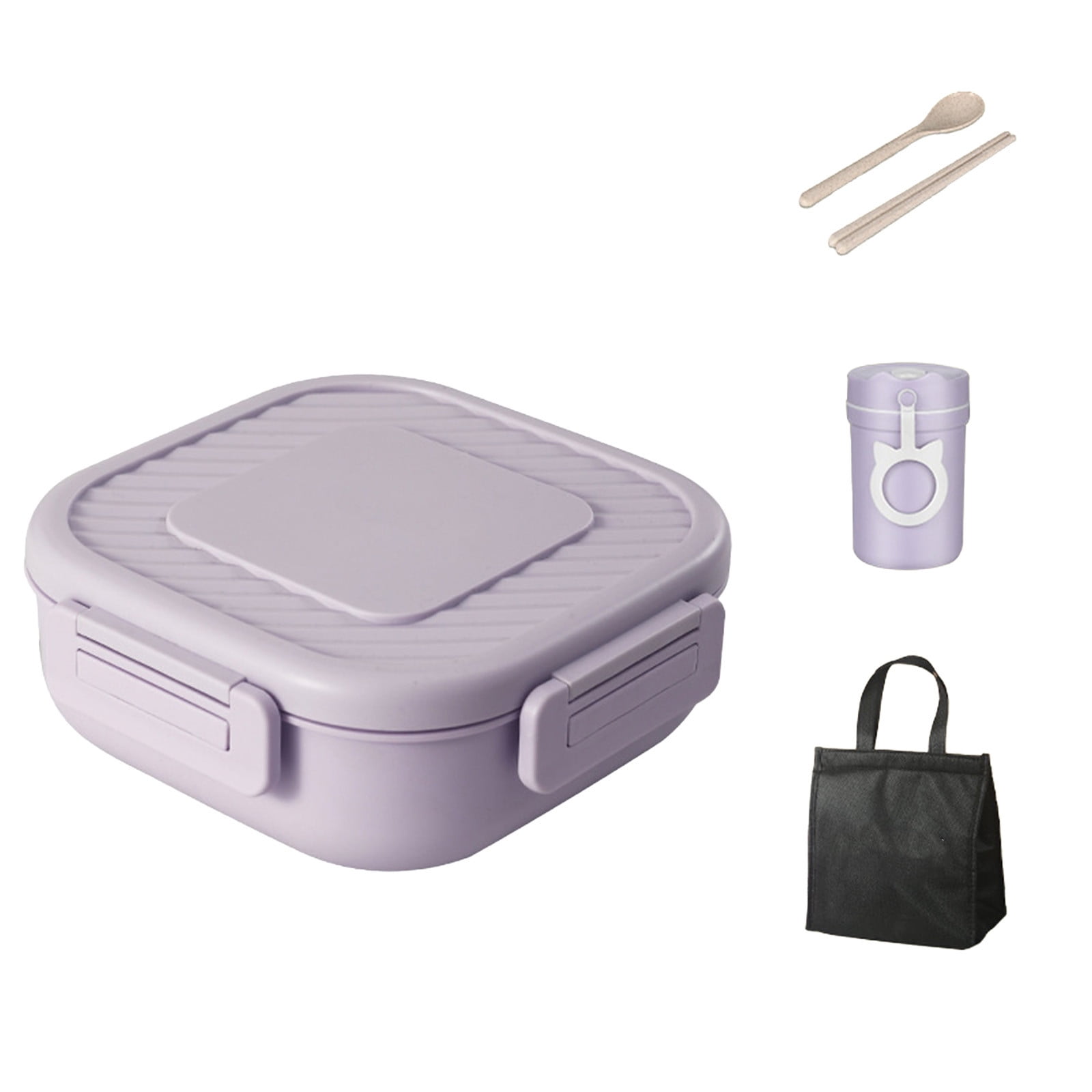 Lunch Box Set Microwaveable Insulation Bag Purple Color Compartment ...