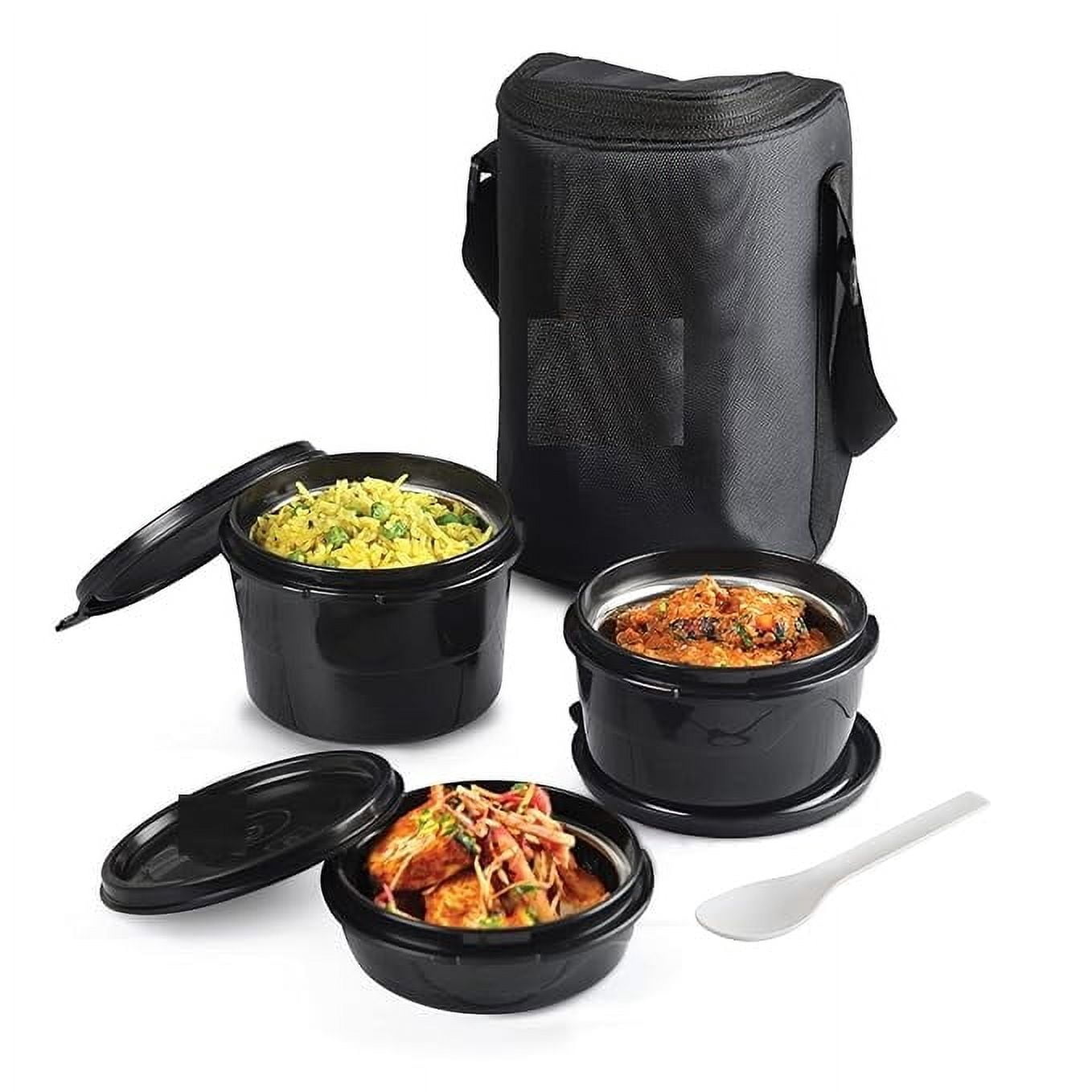 Lunch Box Set with Bag, 3 Containers, 300ml, Black | Tiffin Box Outer ...