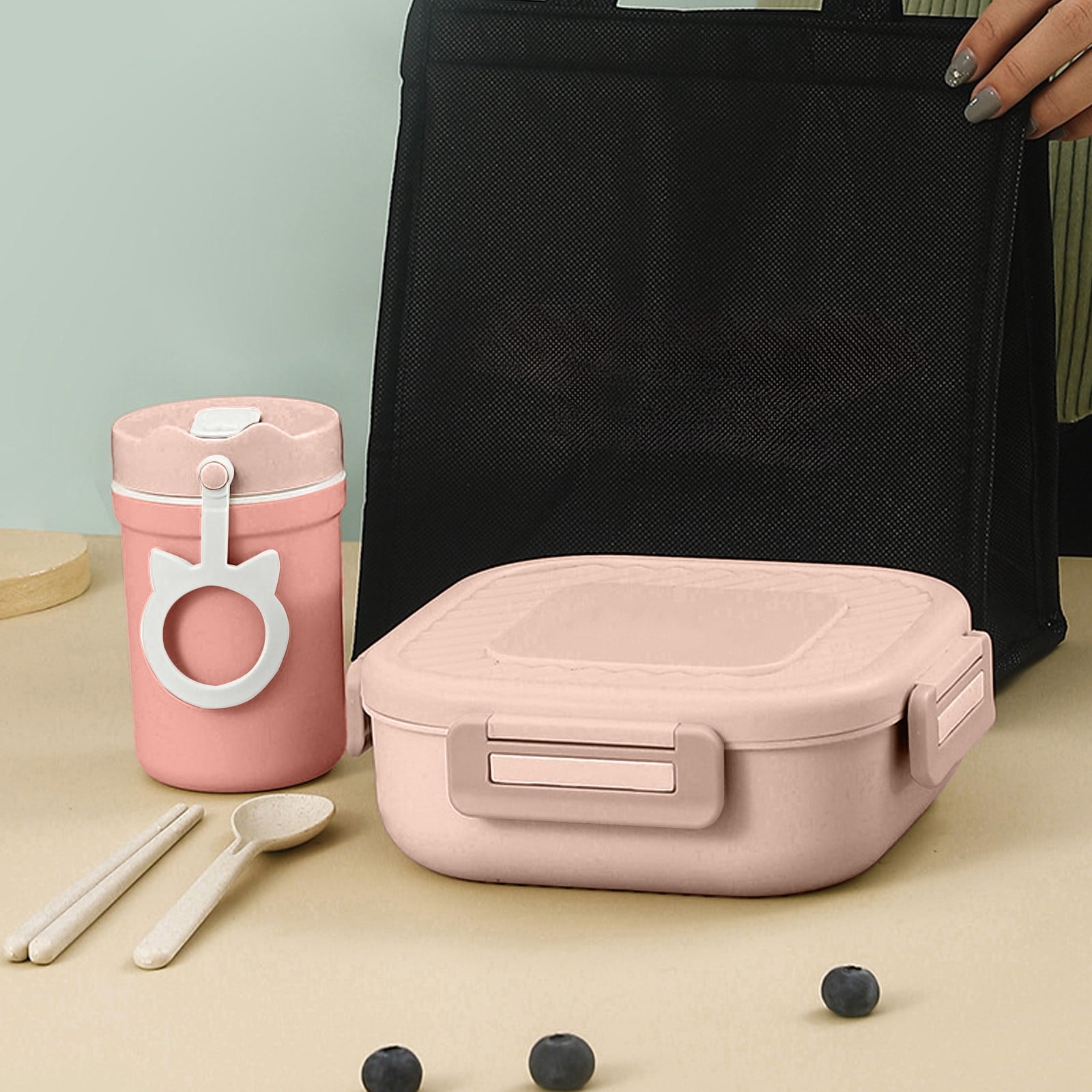 Lunch Box Set with Utensils & Insulated Bag, Microwaveable Square ...
