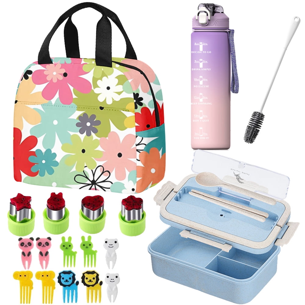 Lunch Box Sunflower Daisy Cartoon Lunch Box Container with Fruit Fork ...