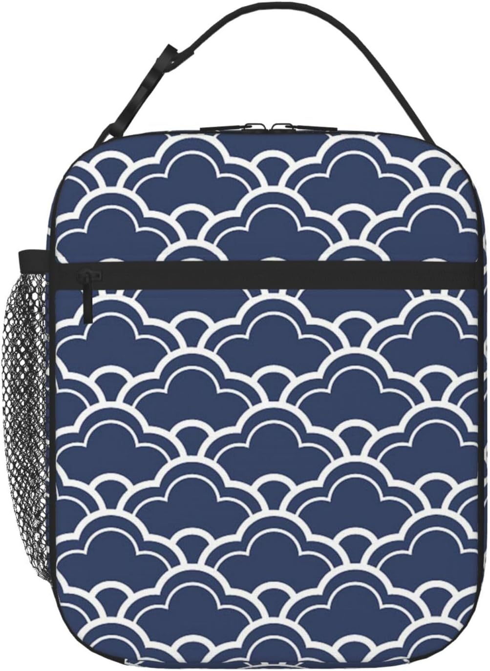 Lunch Box With Side Pocket Insulated Soft Bag Blue And White Printed ...