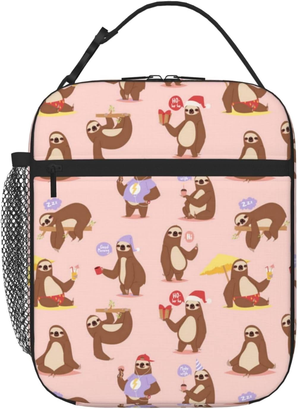 Lunch Box With Side Pocket Insulated Soft Bag Cute Sloth Printed Lunch ...