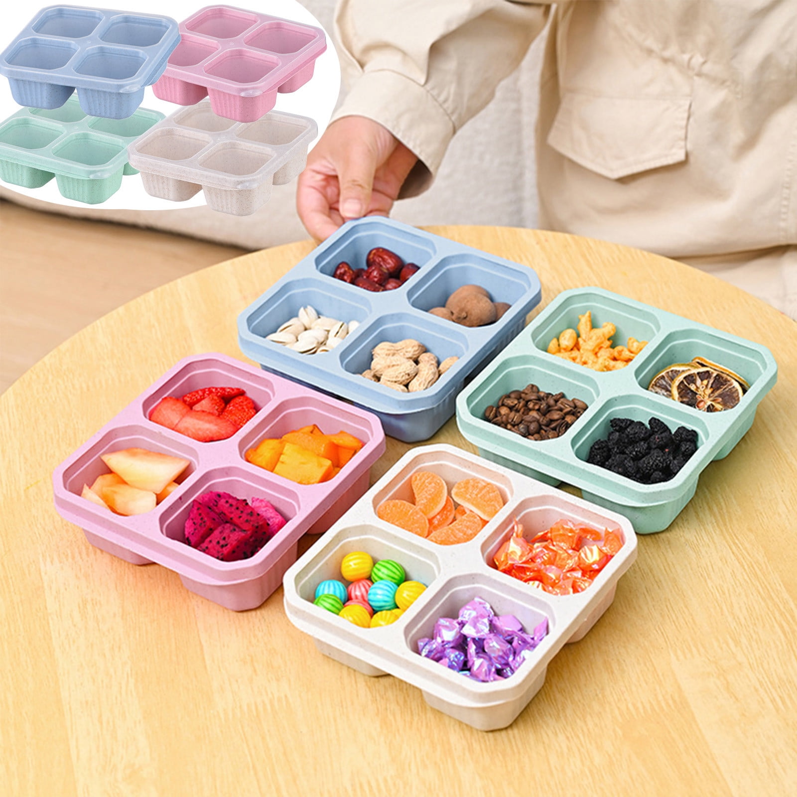 Lunch Box for Women Bento Box Wheats Straw Squares Four Compartments ...