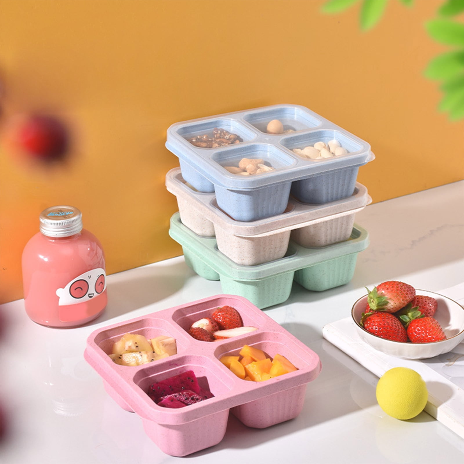Lunch Box for Women Bento Box Wheats Straw Squares Four Compartments ...